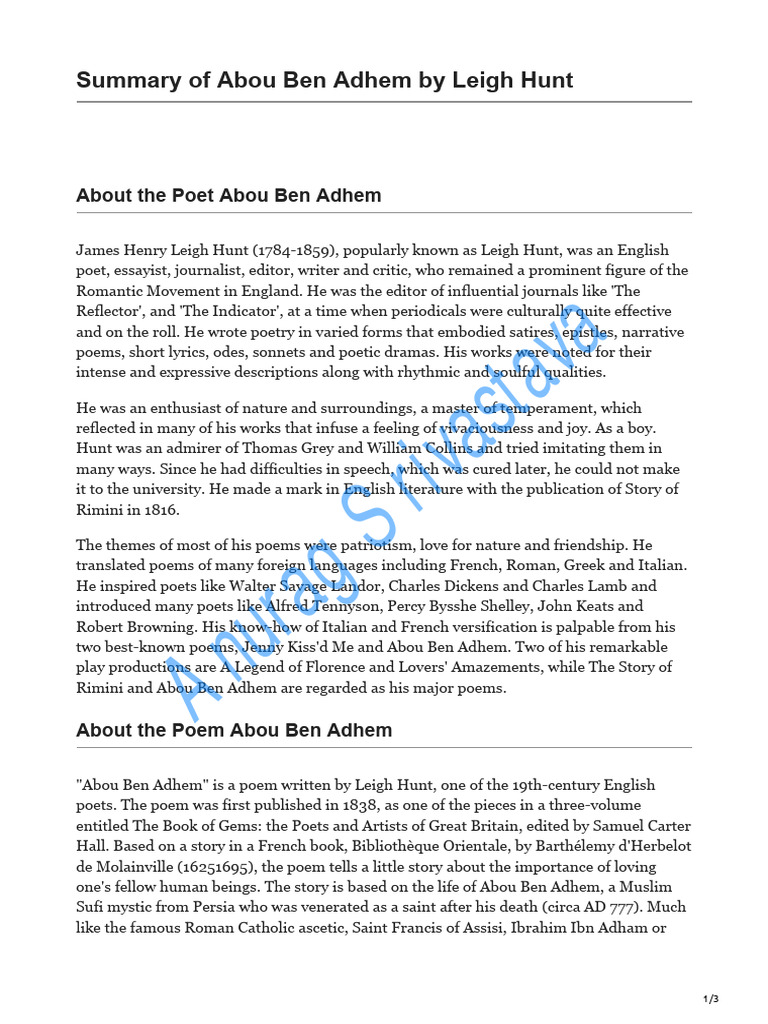 Abou Ben Adhem | PDF | Poetry