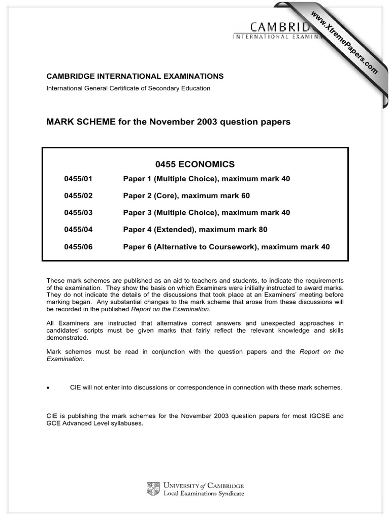 November 2003 IGCSE Economics Mark Scheme | PDF | Price Elasticity Of ...