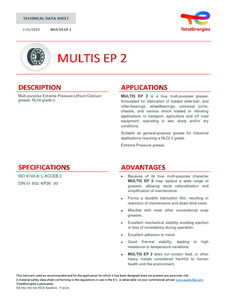 TDS - TOTALEnergies - MULTIS EP 2 - 626 - 202307 - EN | PDF | Lubricant ...