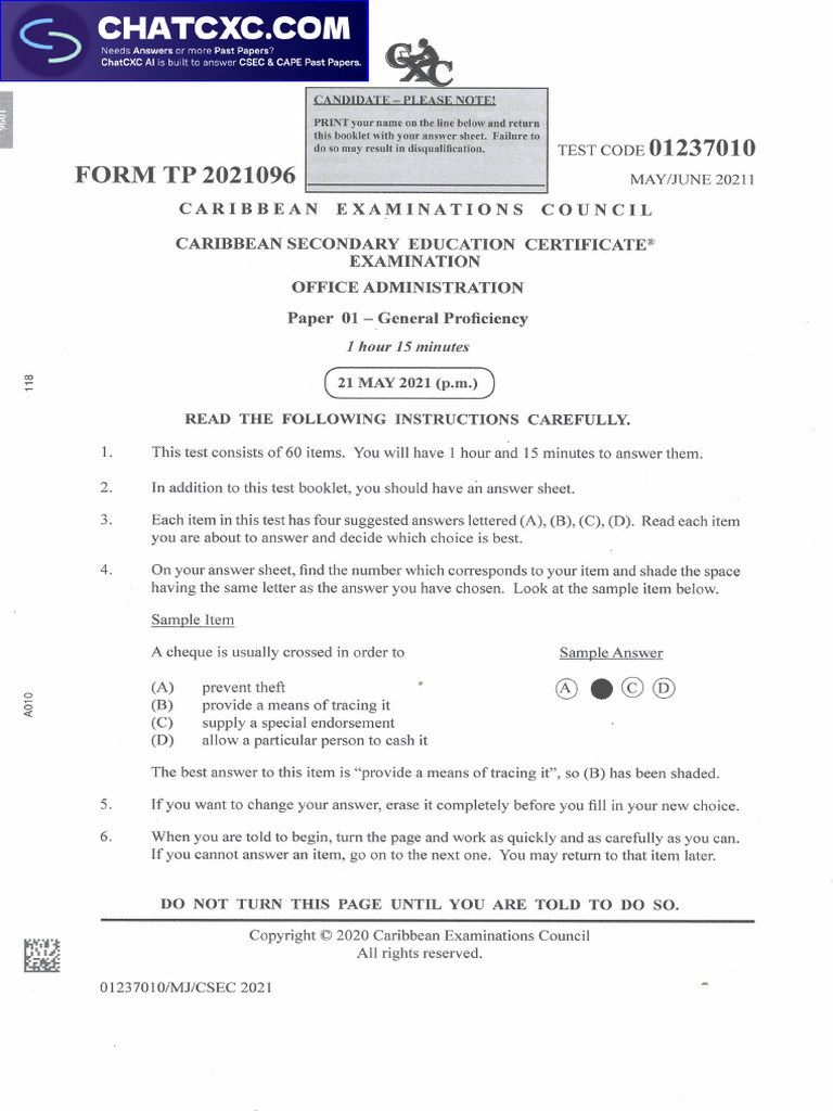 CSEC_Office_Administration_P1_2021 | PDF