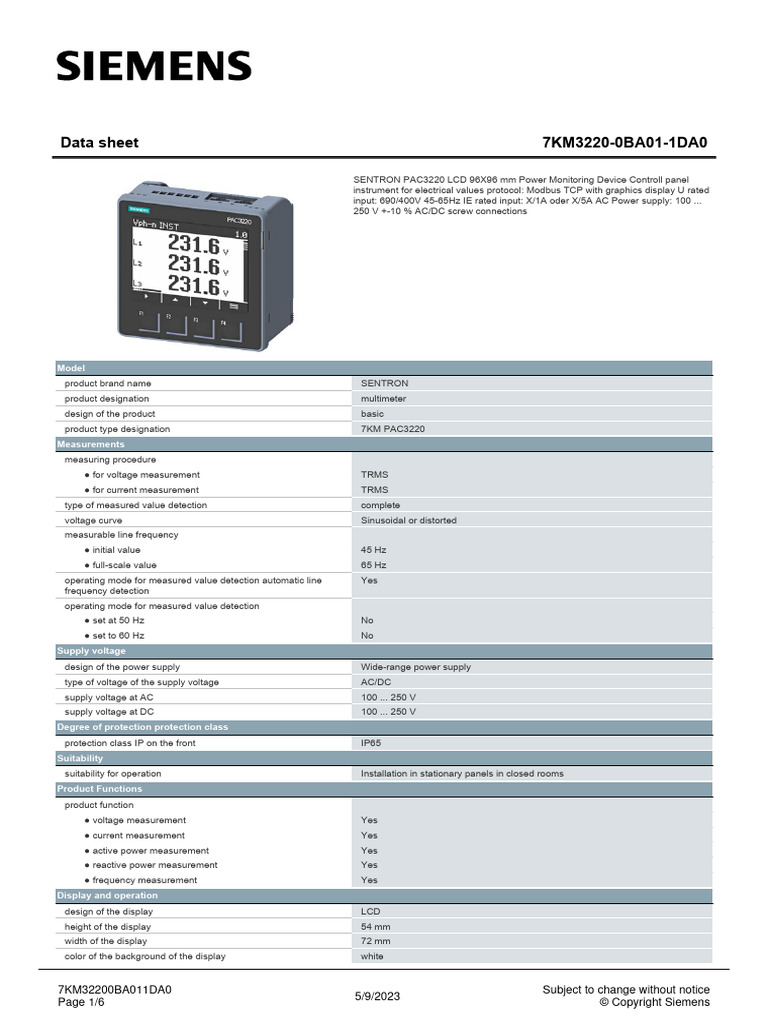 7KM32200BA011DA0 Datasheet en | PDF | Alternating Current | Power Supply