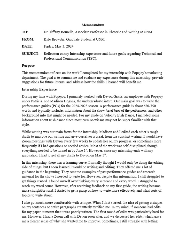 Final Portfolio Memo | PDF | Internship | Job Hunting