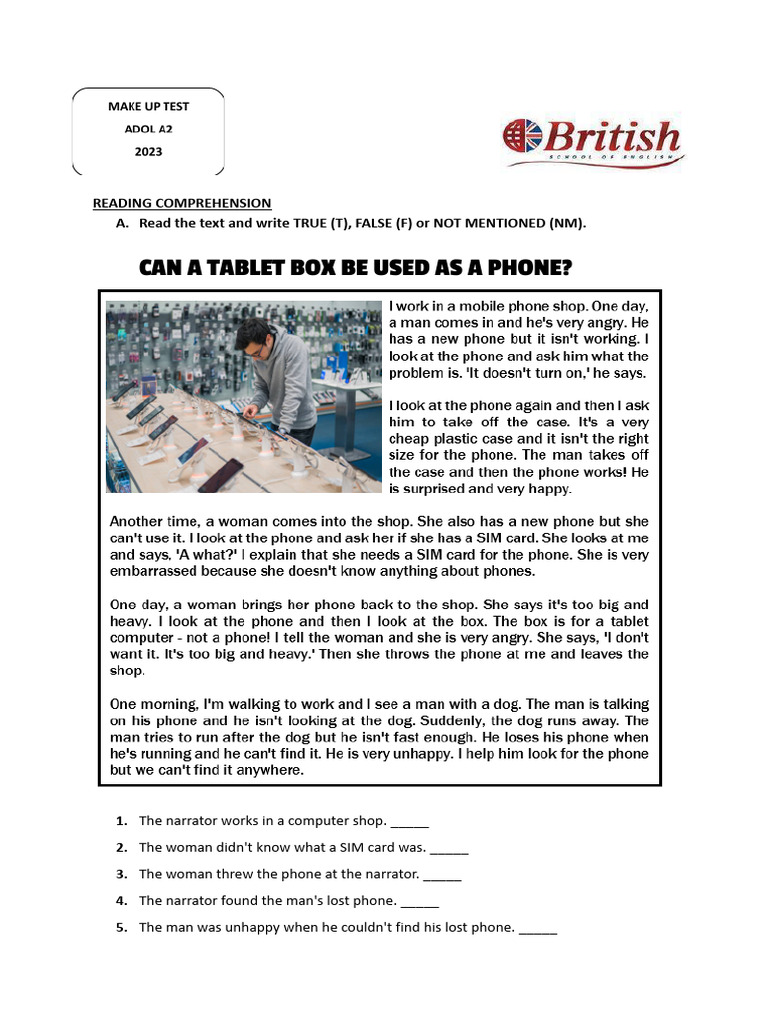 Make Up Test - British School of English | PDF