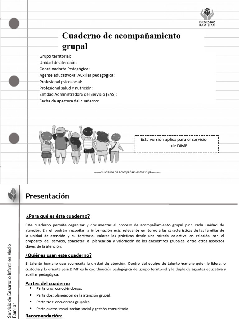 Cuaderno de Acompanamiento Grupal Dimf NombredelaUA | PDF | Planificación | Desarrollo infantil