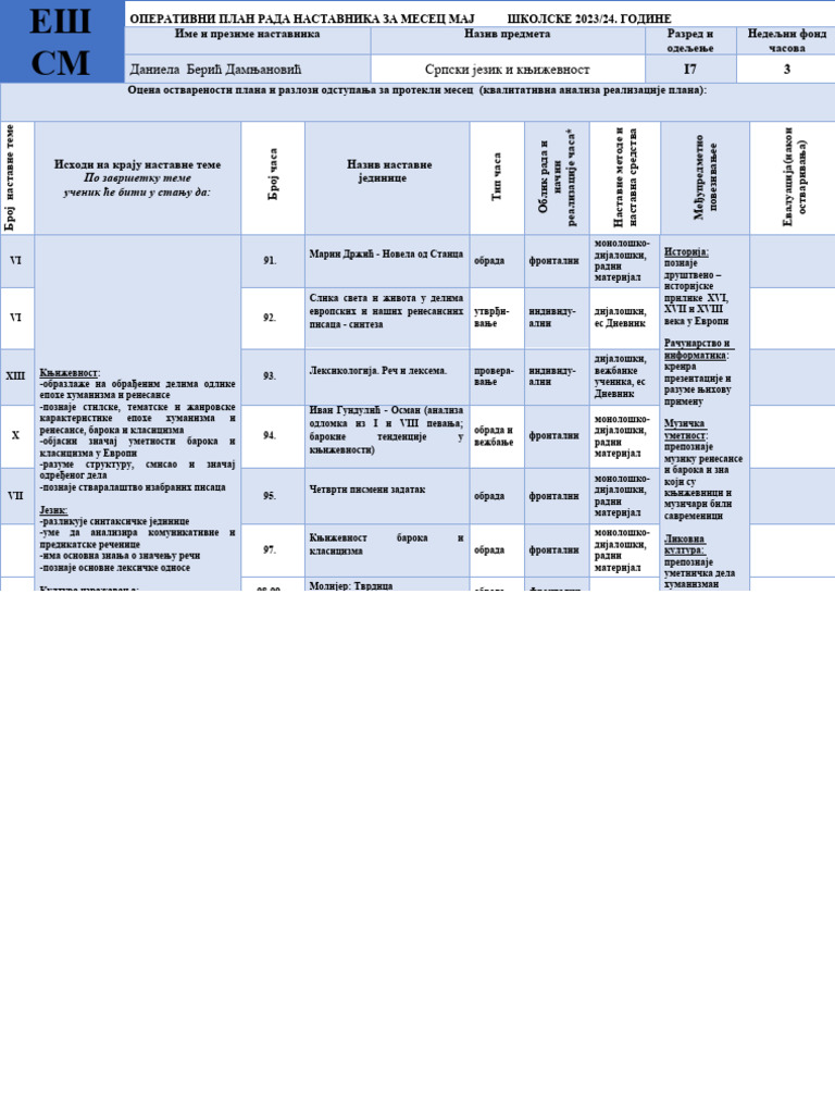 I-7 Operativni Plan Maj | PDF