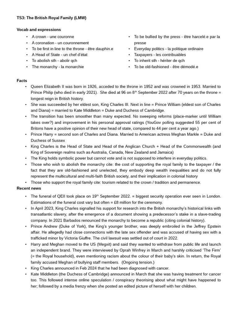 The British Royal Family - Topic Sheet Example | Download Free PDF ...