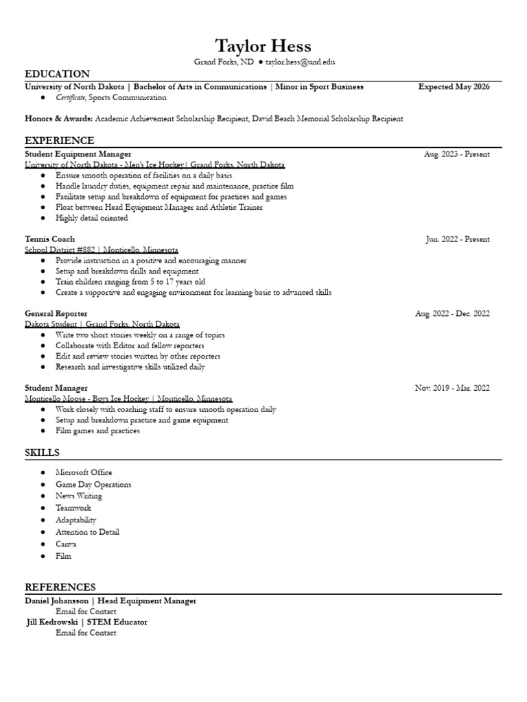 Taylor Hess: Sports Communication Profile | PDF | Art
