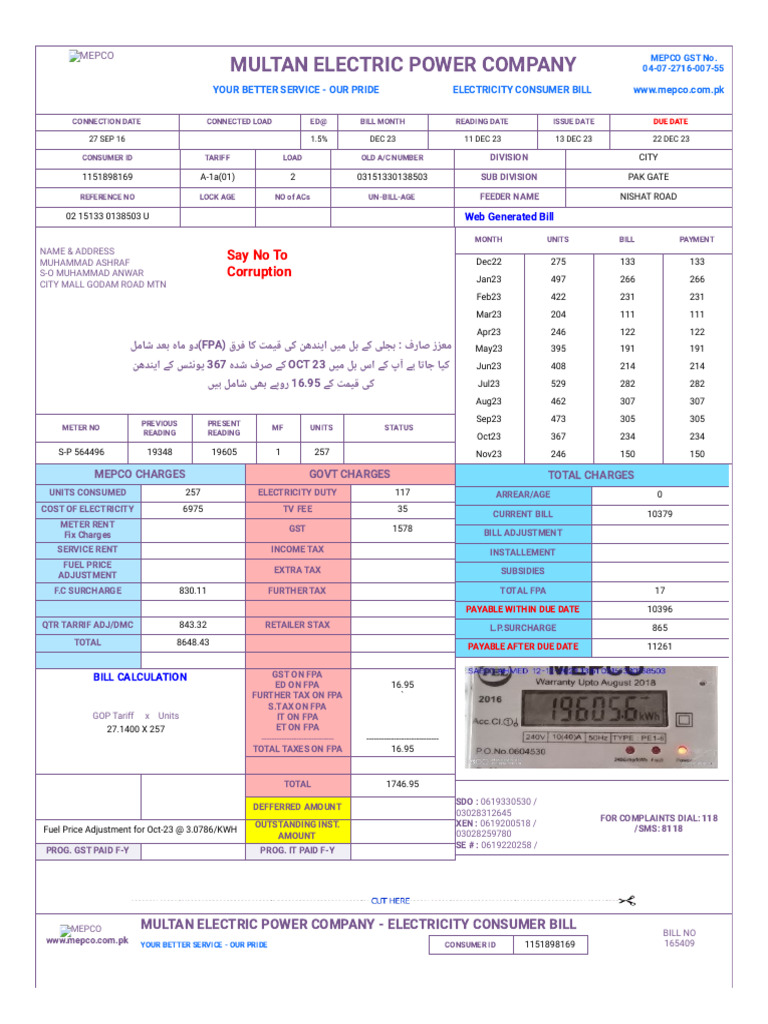 Multan Electric Power Company: Say No To Corruption | PDF | Taxes | Fee