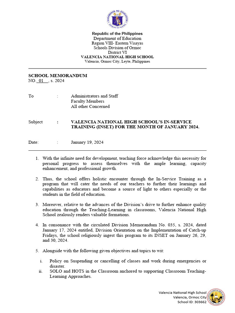 School Memo No 2 | PDF | Learning
