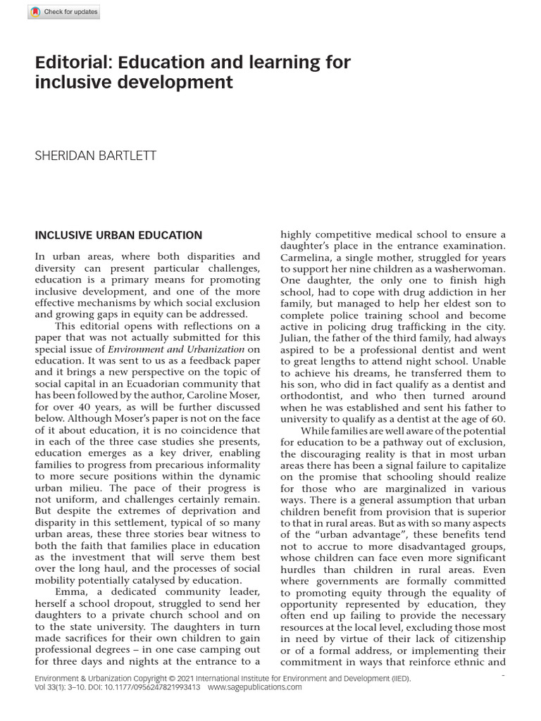 Bartlett 2021 Editorial Education and Learning For Inclusive ...