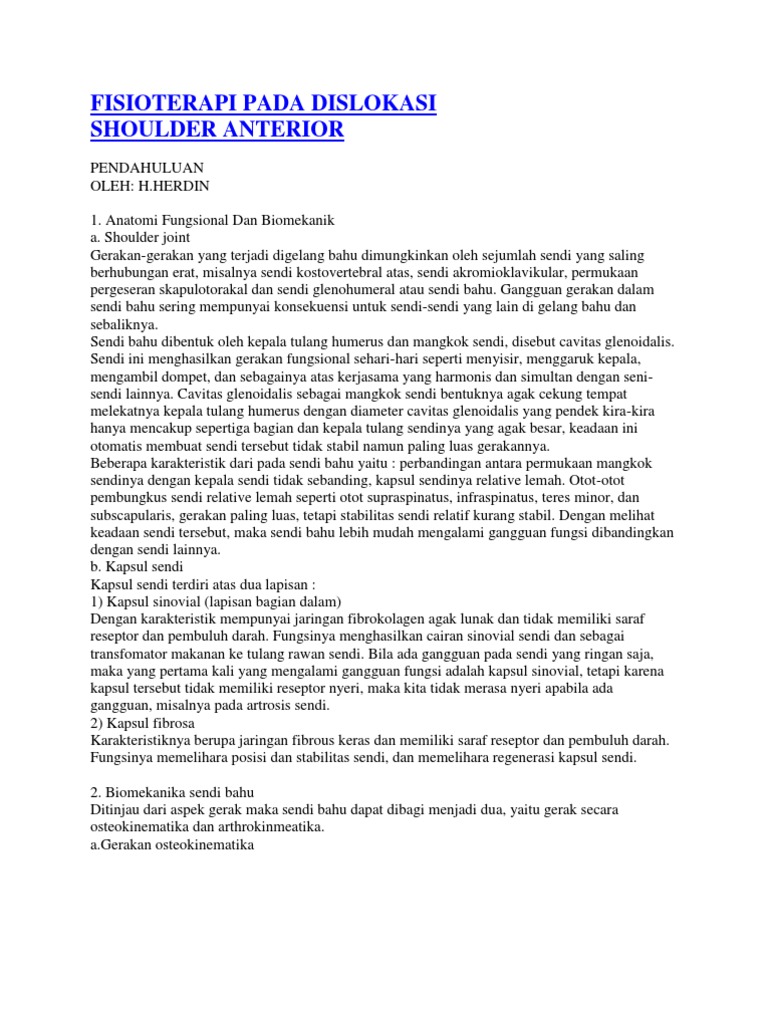 Fisioterapi Pada Dislokasi Shoulder | PDF