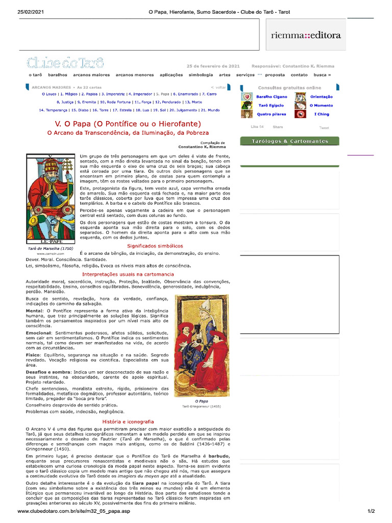 V - O Papa (O Pontífice Ou o Hierofante) | PDF