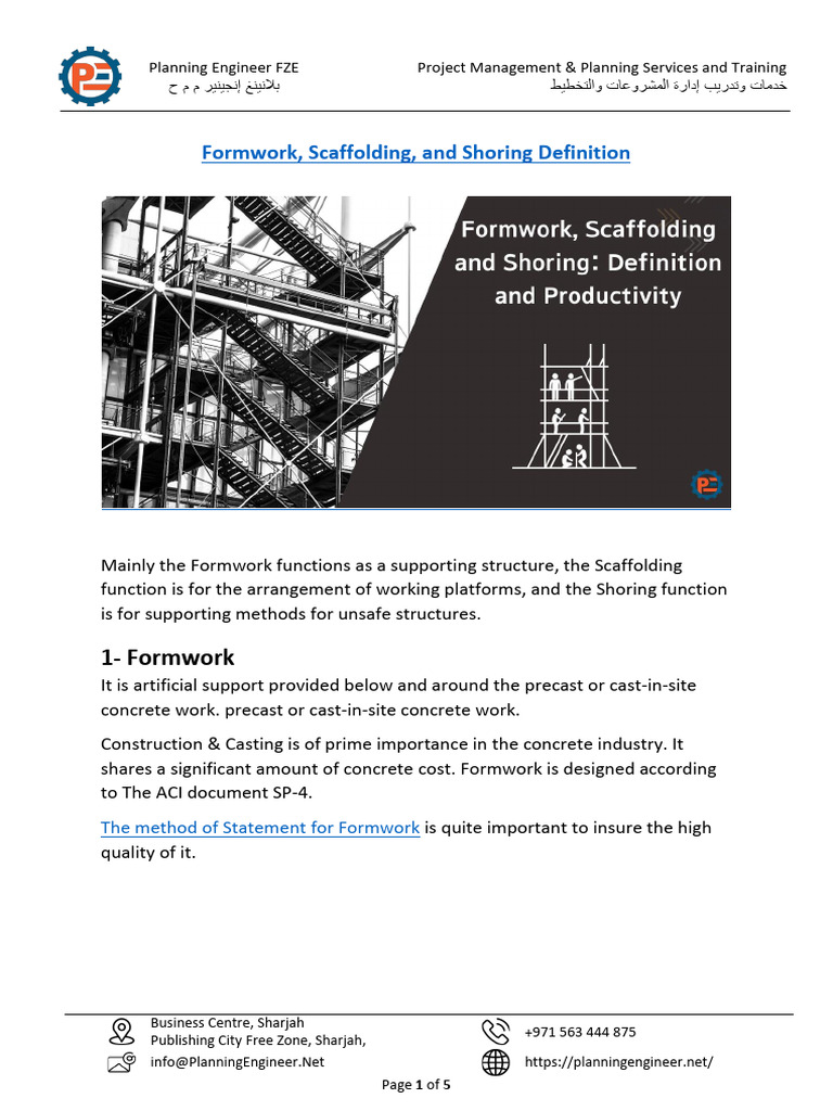 Formwork, Scaffolding and Shoring Definition and Productivity | PDF ...
