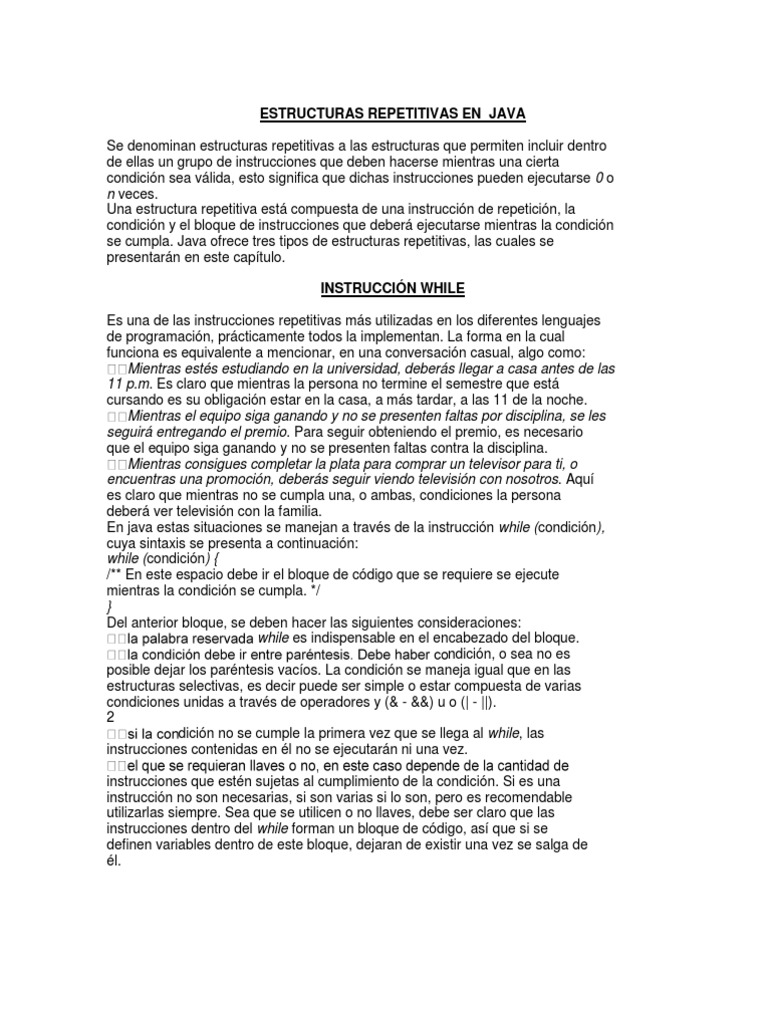 Estructuras Repetitivas en Java: While | PDF | Programa de computadora | Programación