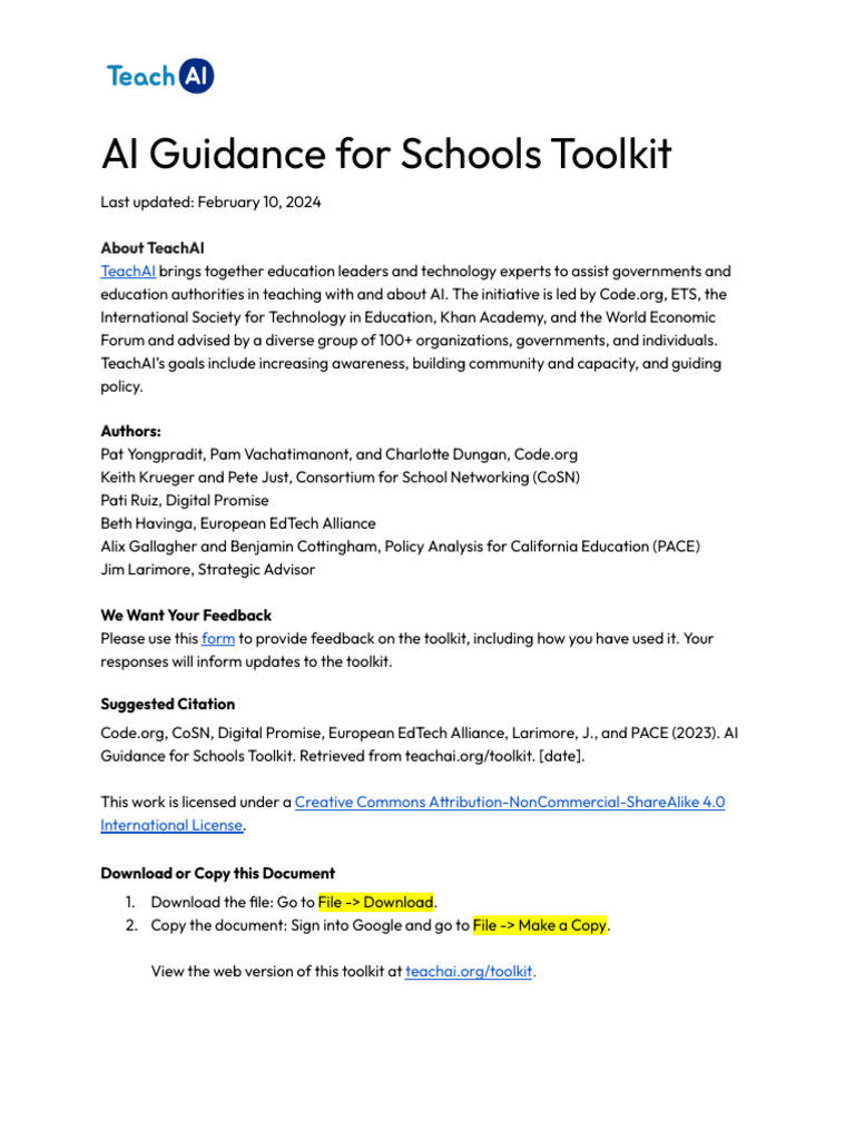 AI Guidance For Schools Toolkit - TeachAI | Download Free PDF | Artificial Intelligence ...