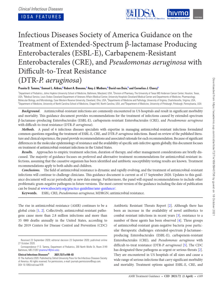 Treatment of ESBL, CRE and Pseudomonas | PDF | Beta Lactamase ...