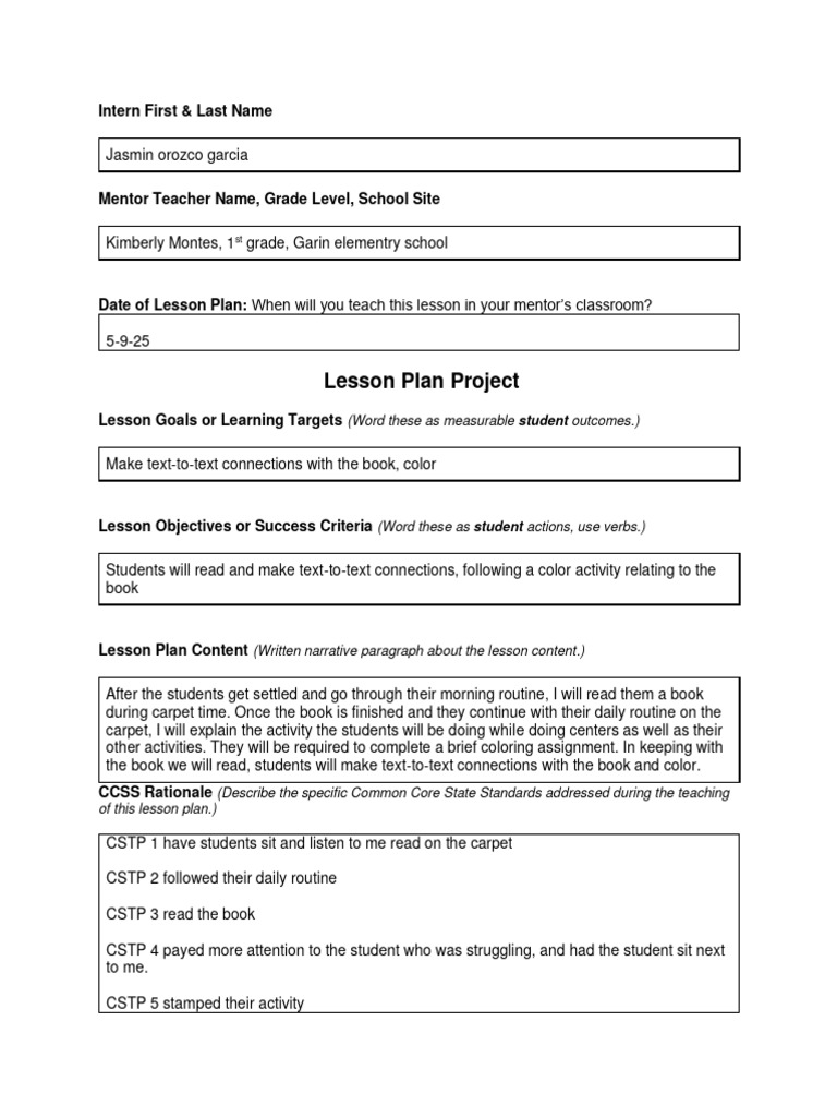 1st Grade Lesson Plan: Text Connections | PDF | Lesson Plan | Cognitive ...