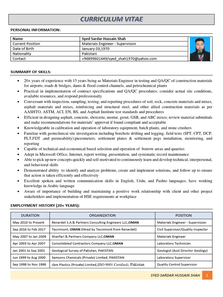 CV - Syed - March, 2024 | PDF | Concrete | Road Surface