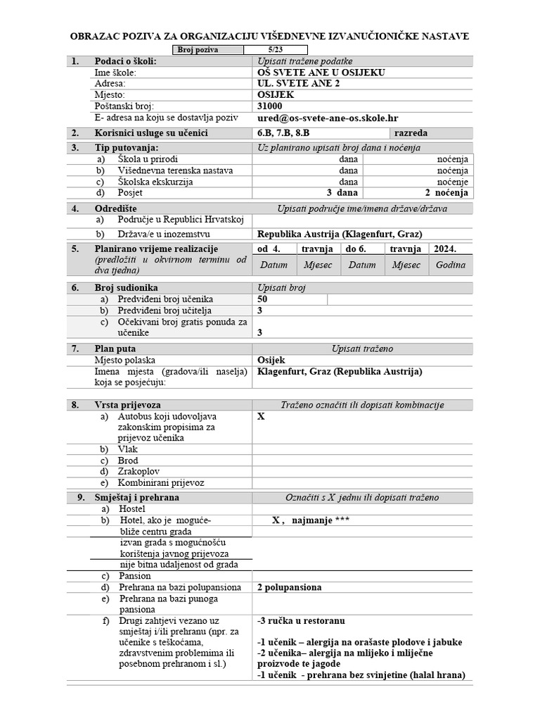 Obrazac Javnog Poziva AUSTRIJA 5-23 | PDF