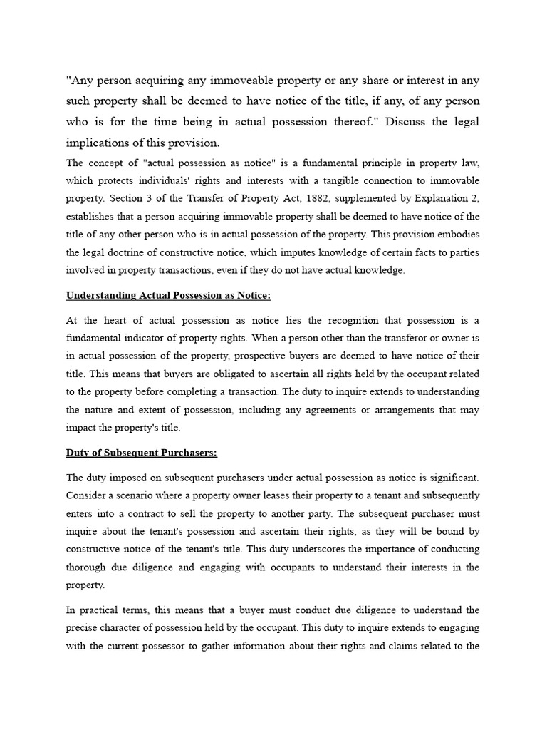 Explanation II of Section 3 - Transfer of Property Act - 1882 | PDF ...