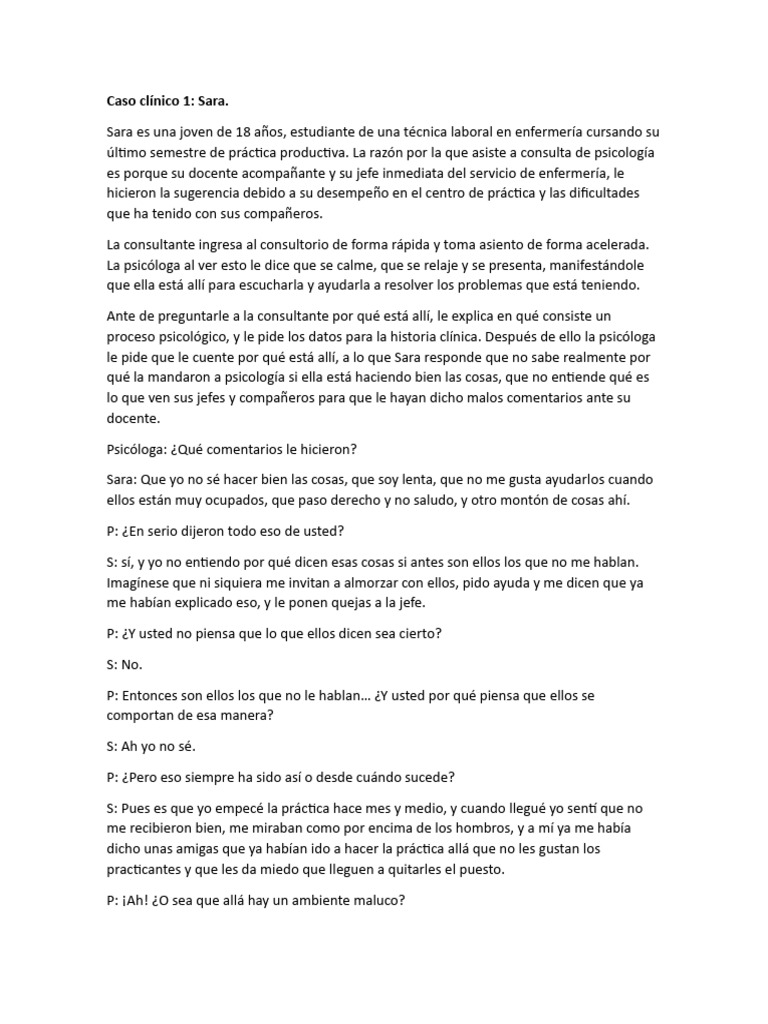 Caso Clínico 1 Sara | PDF | Sicología