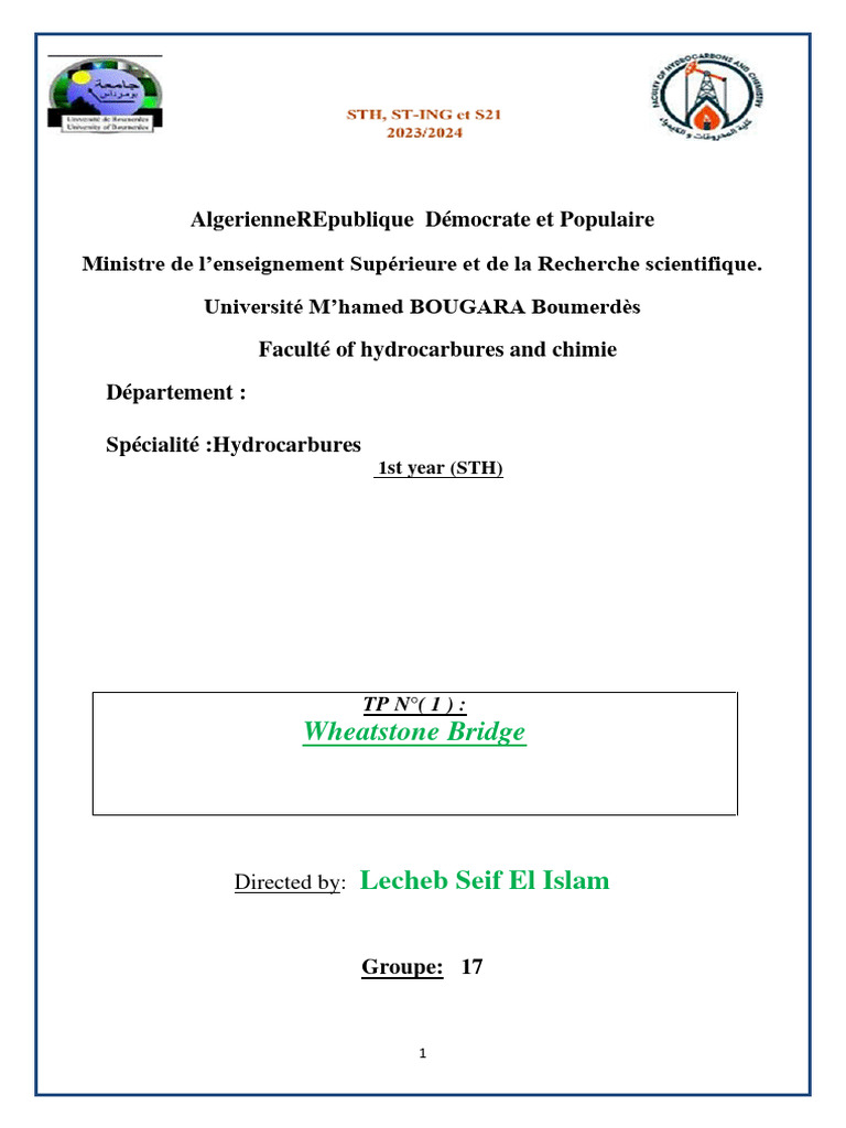 TP Phy 1 | PDF | Electrical Resistance And Conductance | Electrical Resistivity And Conductivity