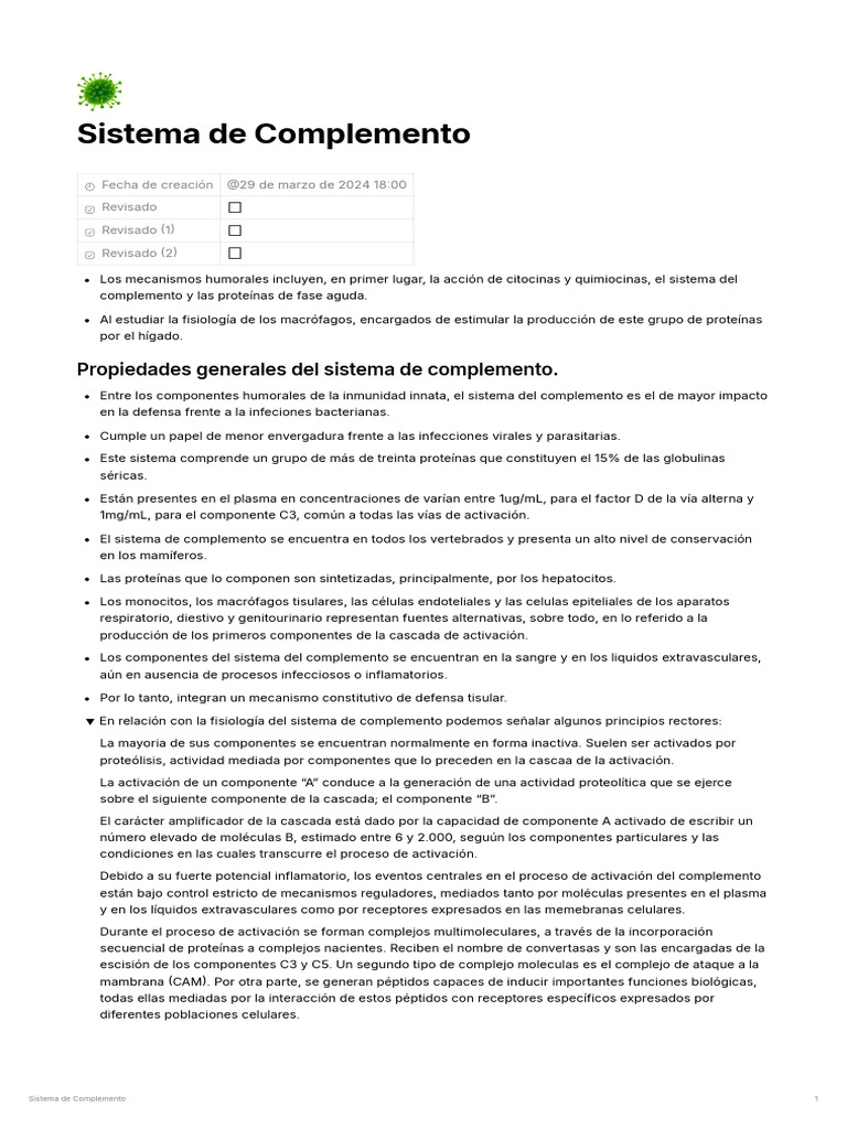 Sistema de Complemento | PDF | Sistema complementario | Inflamación