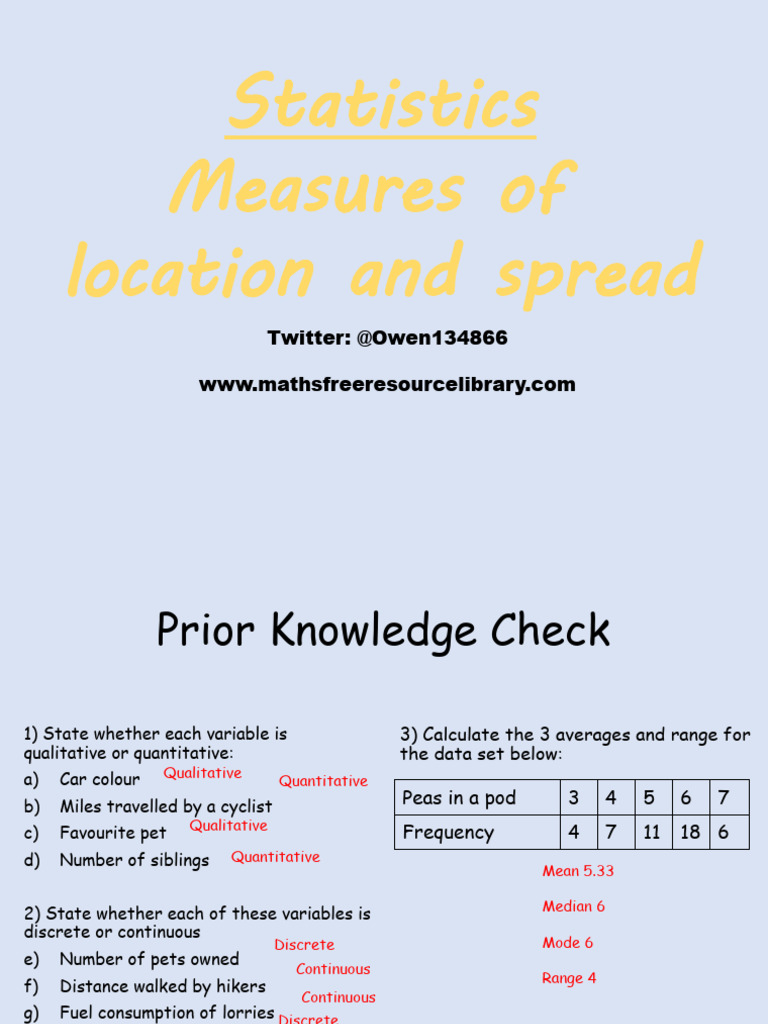 2) S - Measures of Location and Spread | PDF | Mean | Percentile