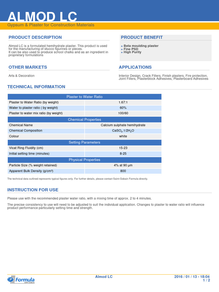 Gips Almod LC Tehnicne Specifikacije | PDF | Plaster | Materials