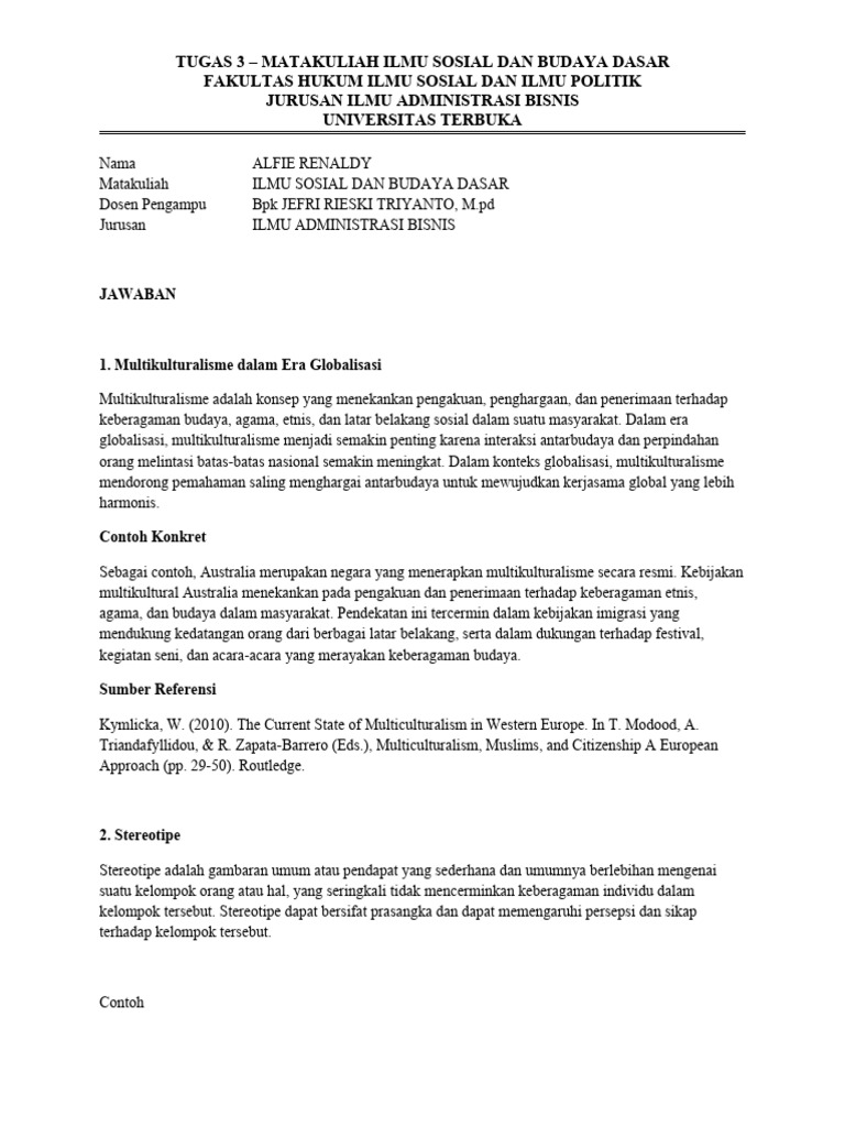Tugas 2 - Matakuliah Ilmu Sosial Dan Budaya Dasar | PDF | Ilmu Sosial