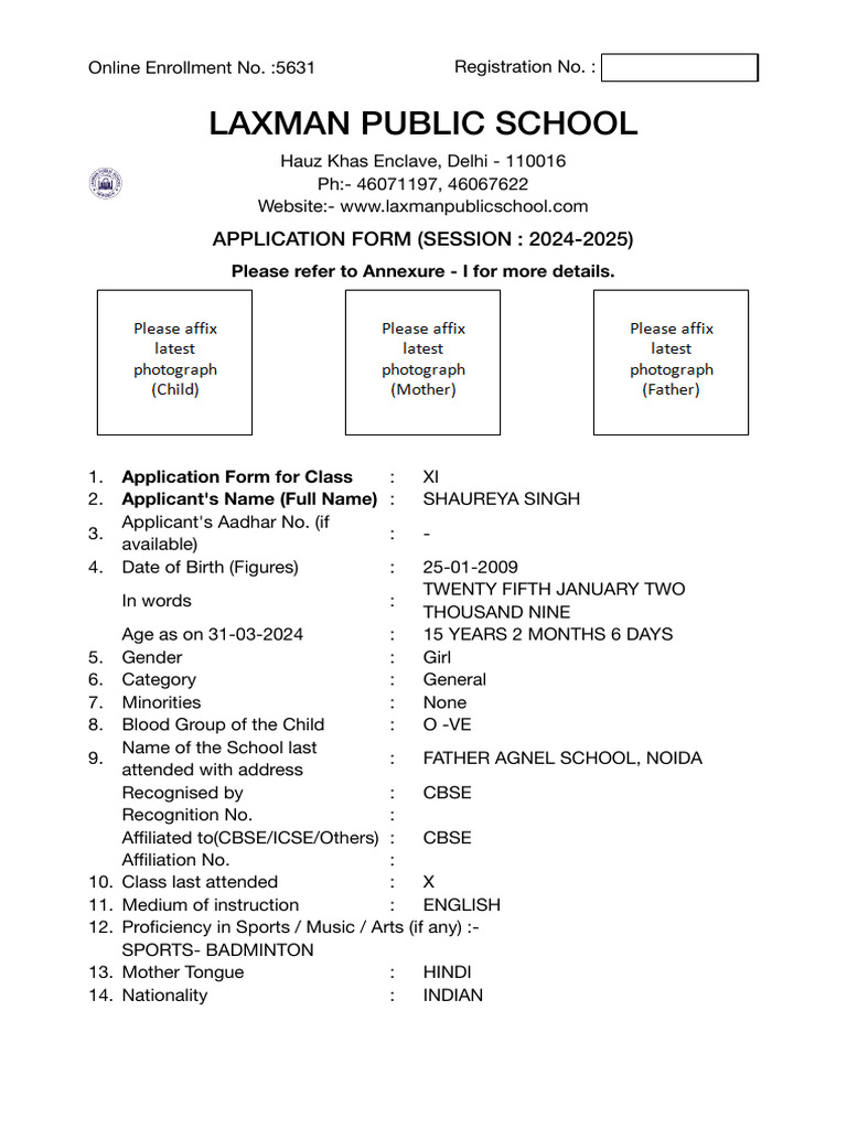 Print Form - School Admission 2024-2025 | PDF | Birth Certificate