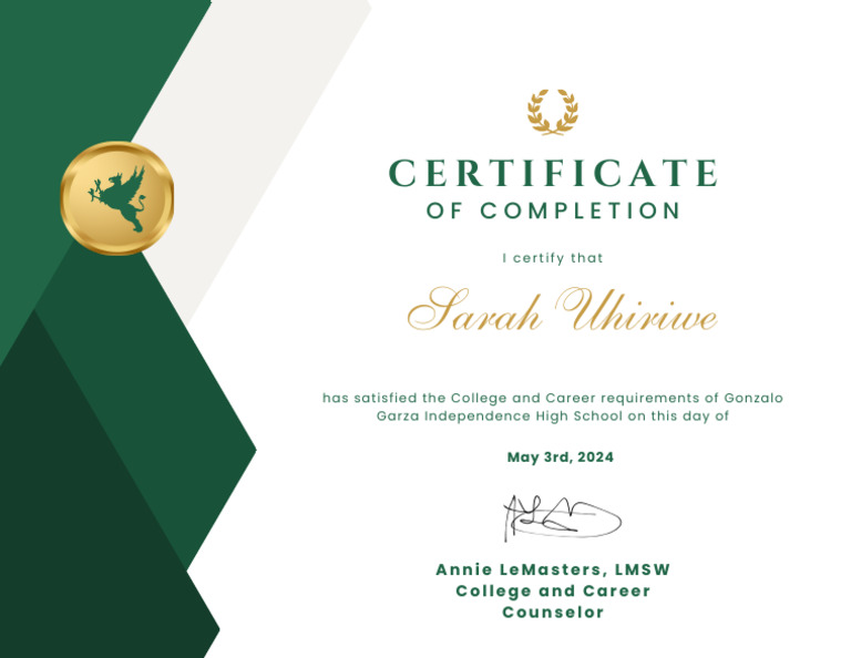 sarah u certificate | PDF