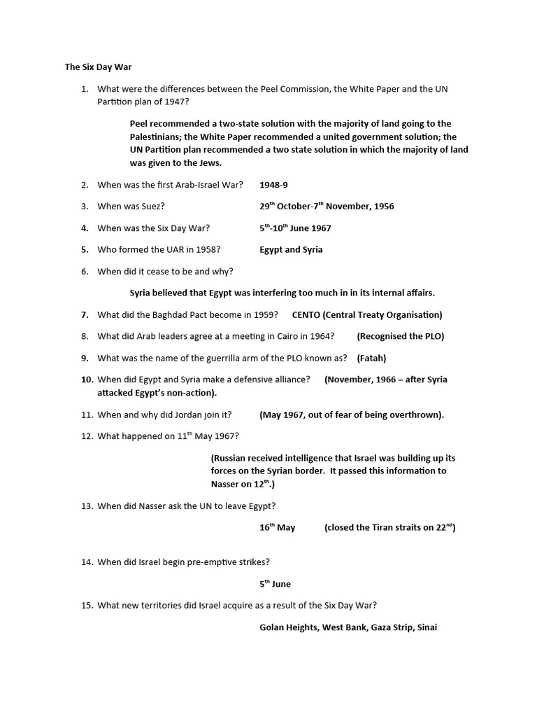 The Six Day War With Answers1 | PDF | Six Day War | Israel