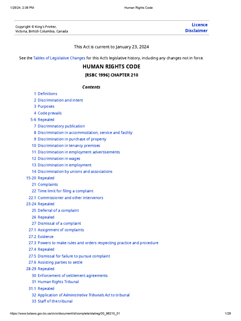 Human Rights Code 3-26 | PDF | Discrimination | Employment