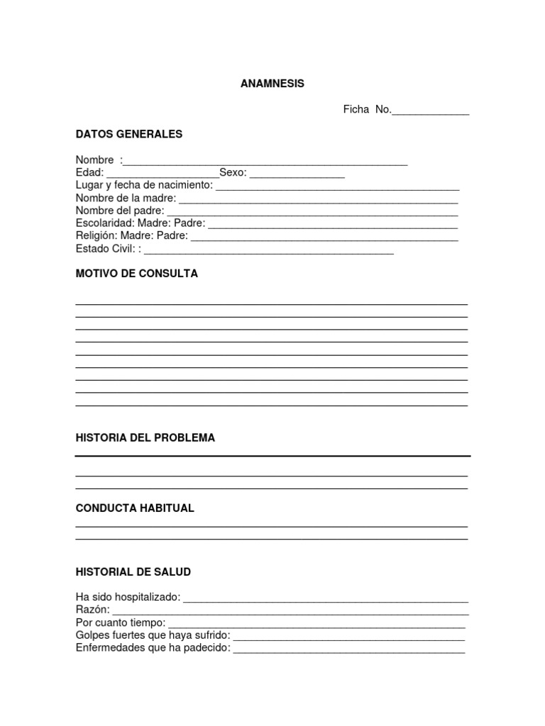 Modelo de Anamnesis Clinica | Descargar gratis PDF | Comportamiento | Medicina CLINICA