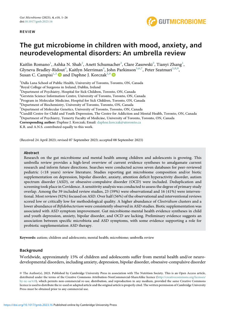 The Gut Microbiome in Children With Mood Anxiety and Neurodevelopmental ...