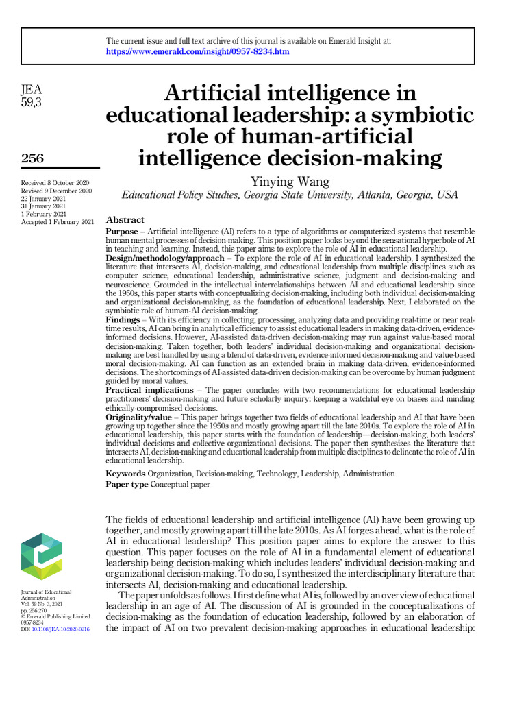 Artificial Intelligence in Educational Leadership A Symbiotic Role of ...