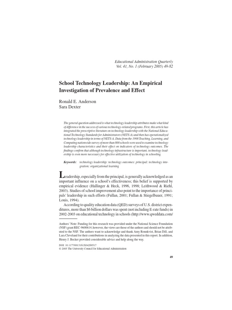 School Technology Leadership An Empirical Investigation of Prevalence ...