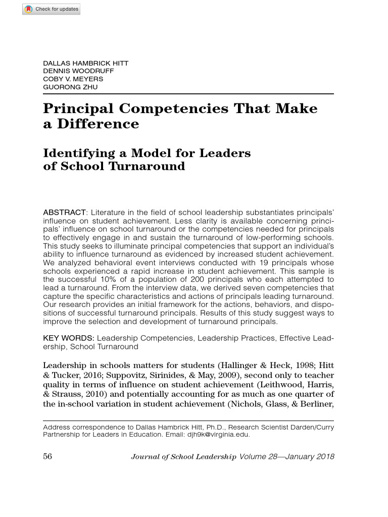 Principal Competencies That Make A Difference Identifying A Model For ...