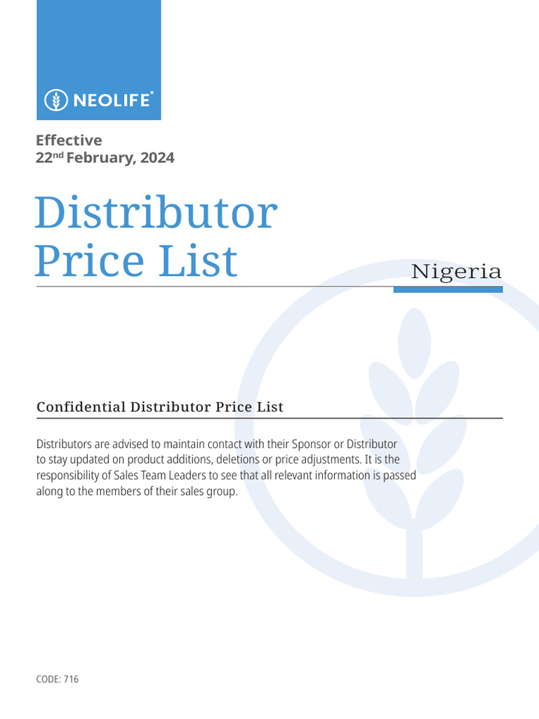 NeoLife Distributor Price List 2024 | PDF | Value Added Tax | Prices