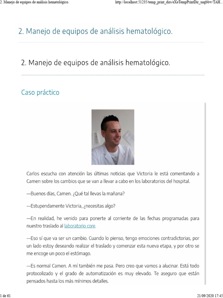 Manejo de Equipos de Análisis Hematológico. TAH | PDF