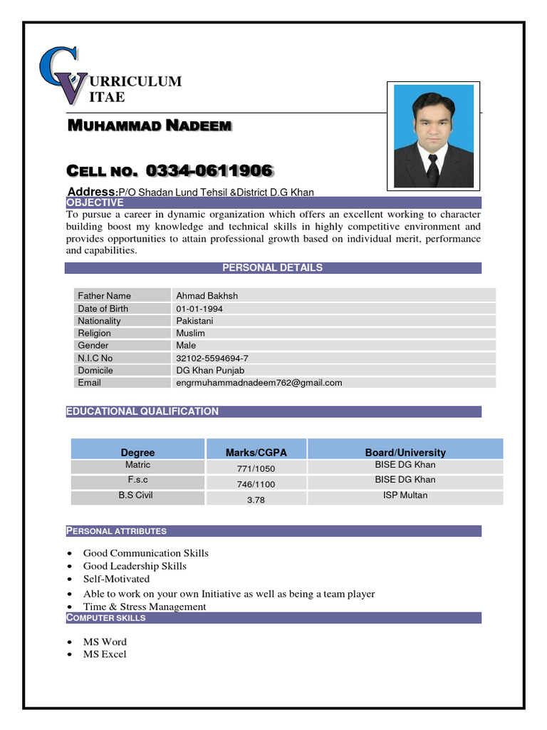 Muhammad Nadeem CV | Download Free PDF | Pakistan