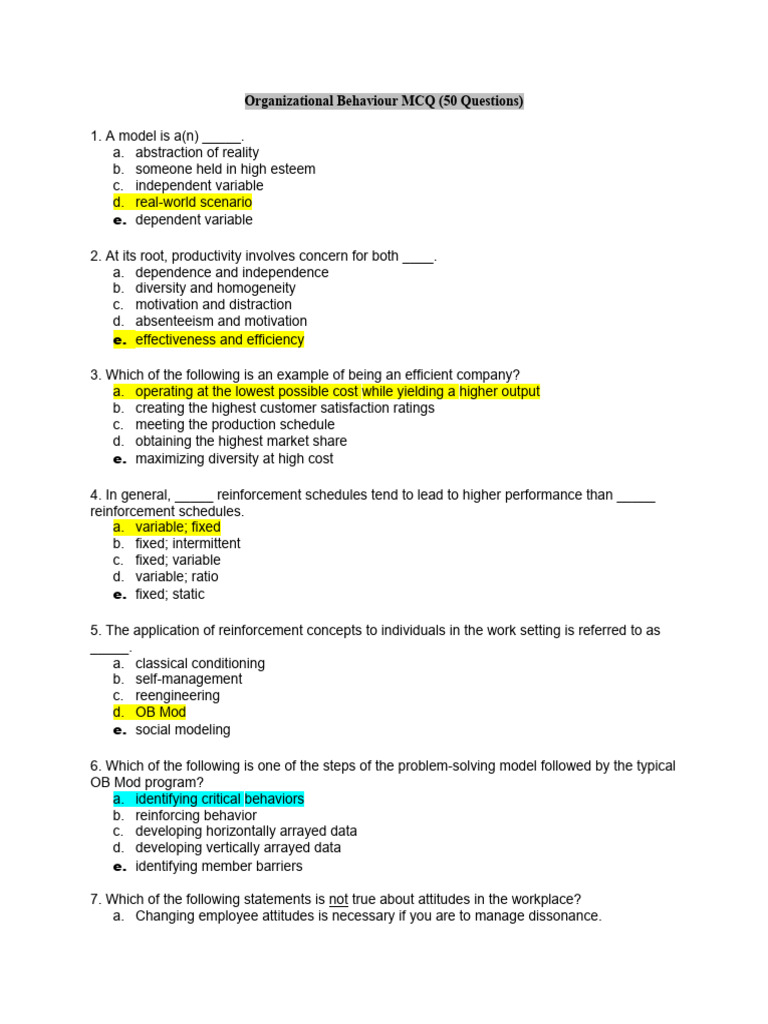 OB Sample Qs With Answers Plus More Questions | PDF | Leadership ...