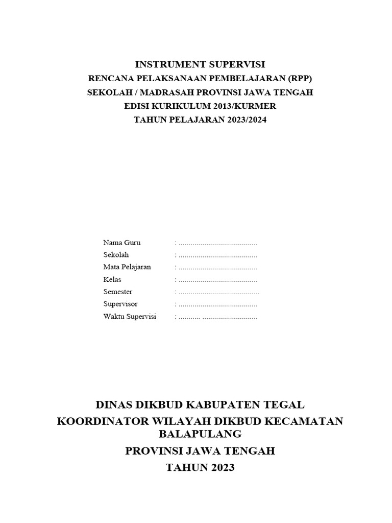 Instrumen Supervisi RPP Revisi SDN TEMBONGWAH 01 | PDF