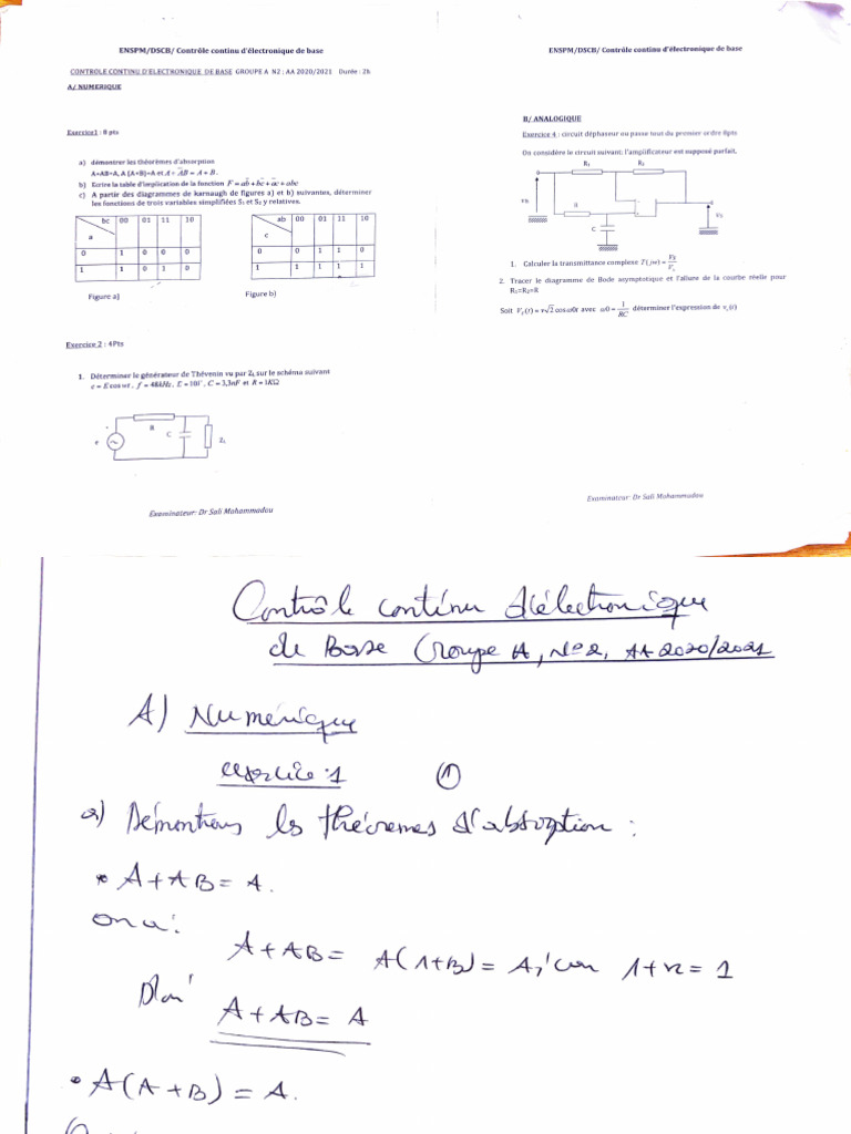 Enspm Contrôle Continu Et Sessiin Normale + Rattrapage D'électronique ...