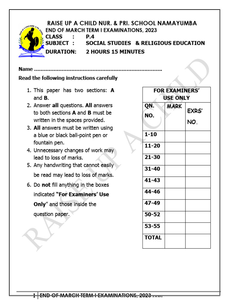 P4 SST Exam Questions Term 1 2023 | PDF | Jesus | Muhammad