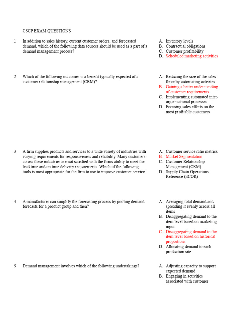 CSCP Exam Questions | PDF | Logistics | Inventory