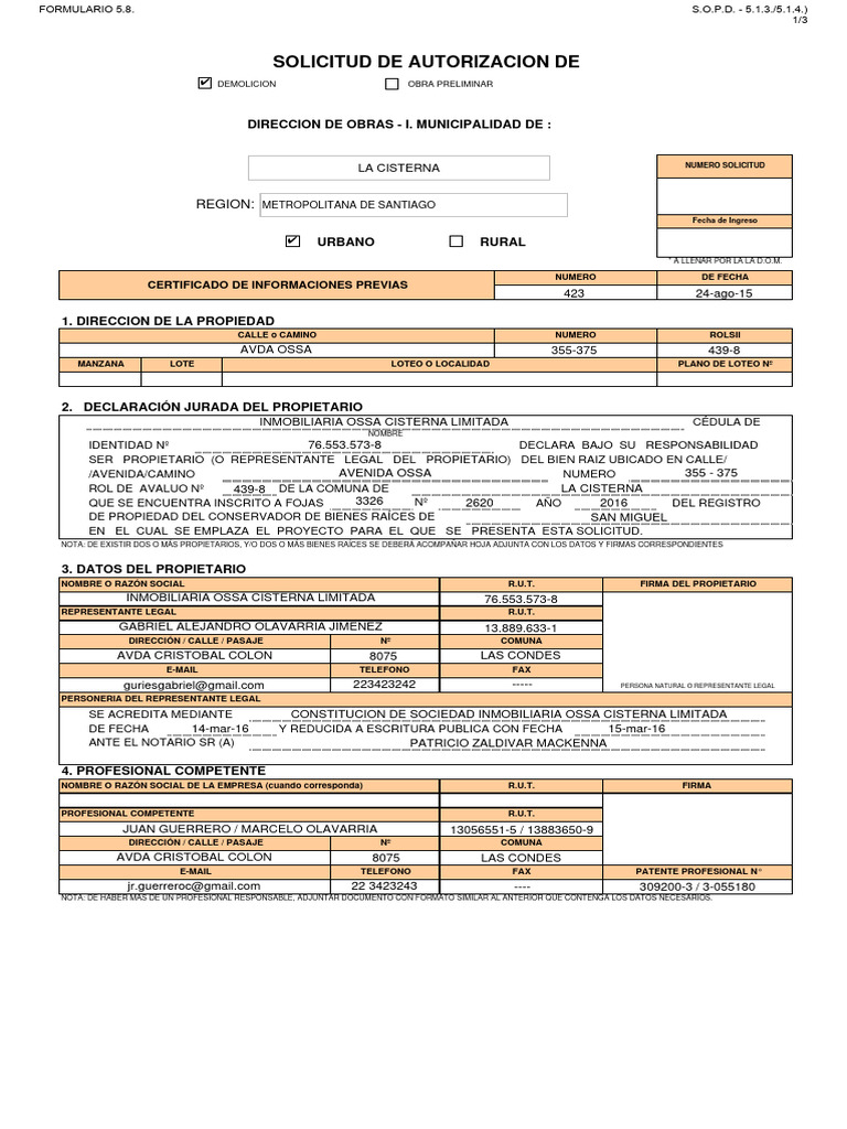 5.8 Solicitud de Obras Preliminares | PDF