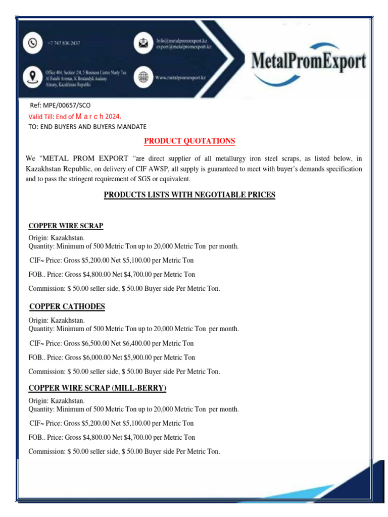 Pricing for 500 Metric Tons of Scrap | PDF | Letter Of Credit | Business