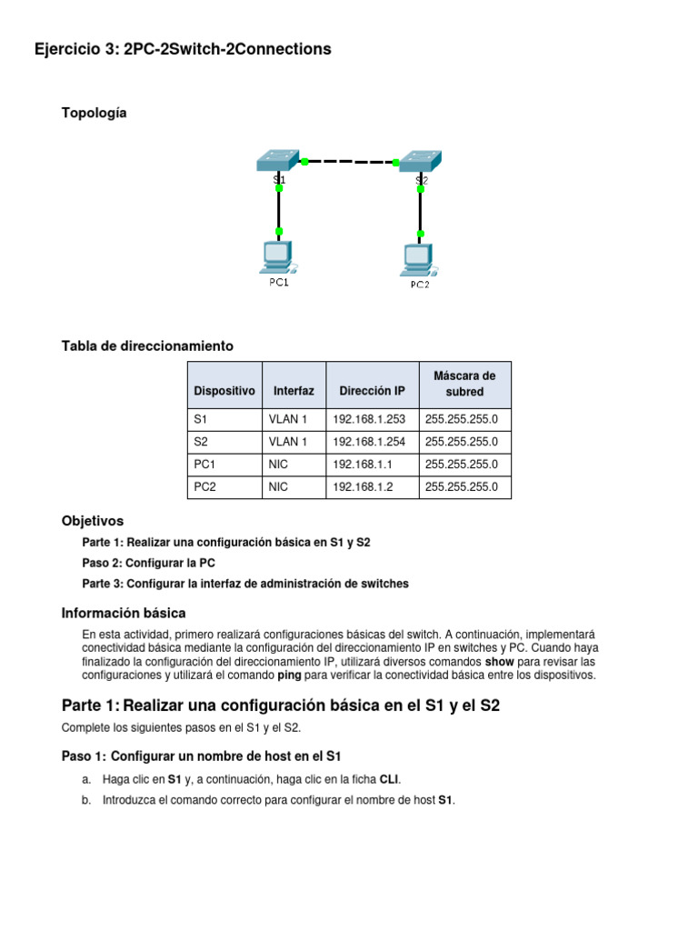 Ejercicio 3. Comandos Switch | PDF | Dirección IP | Conmutador de red